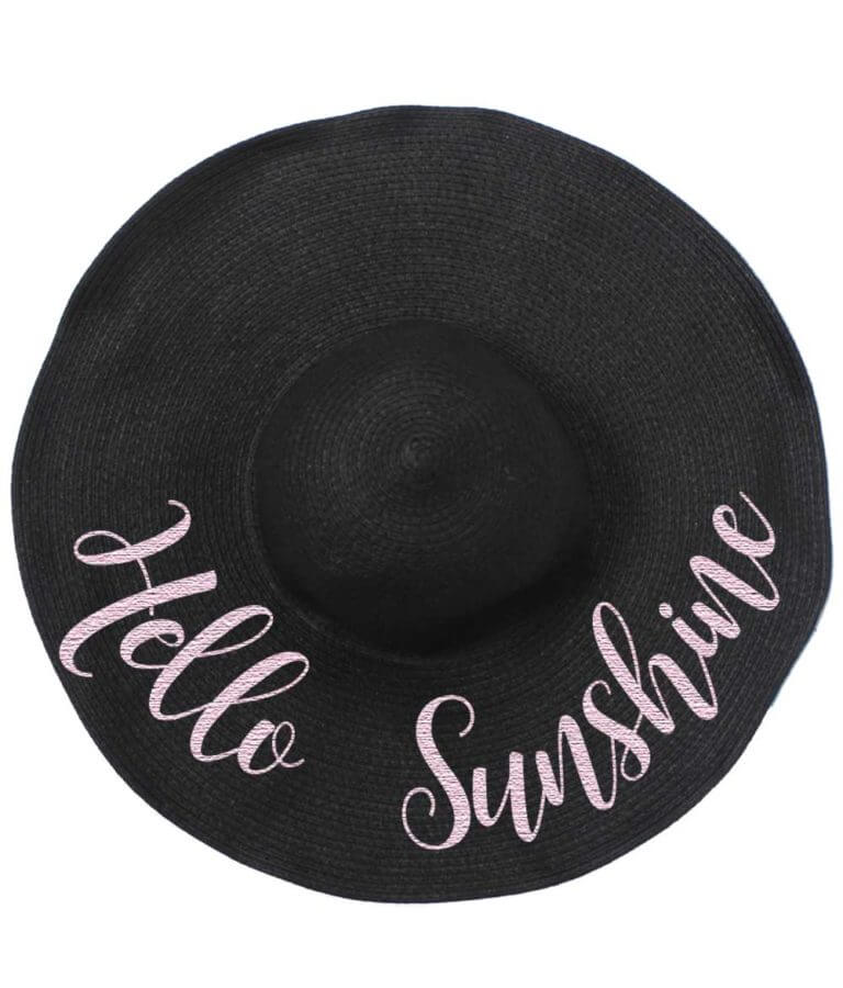 Hello Sunshine Hat - floppy hat with wide brim in black with pink thread
